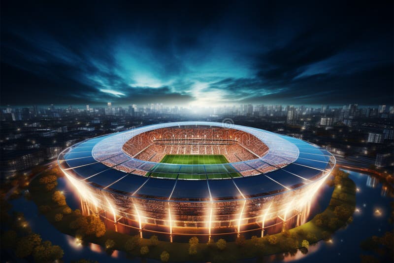 Soccer Stadium at Night, Depicted in a Top View 3D Rendering Stock ...