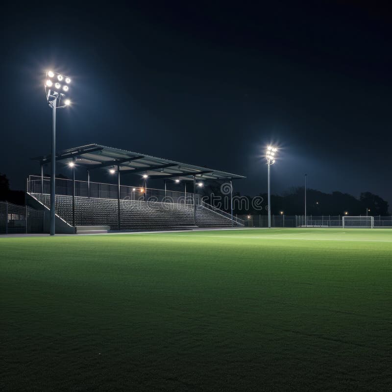 Soccer Stadium at Night Empty with Lights on Stock Photo - Image of ...