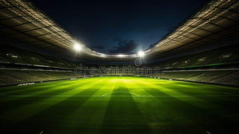 Soccer Stadium at Night with Lights and Flashes Stock Illustration ...