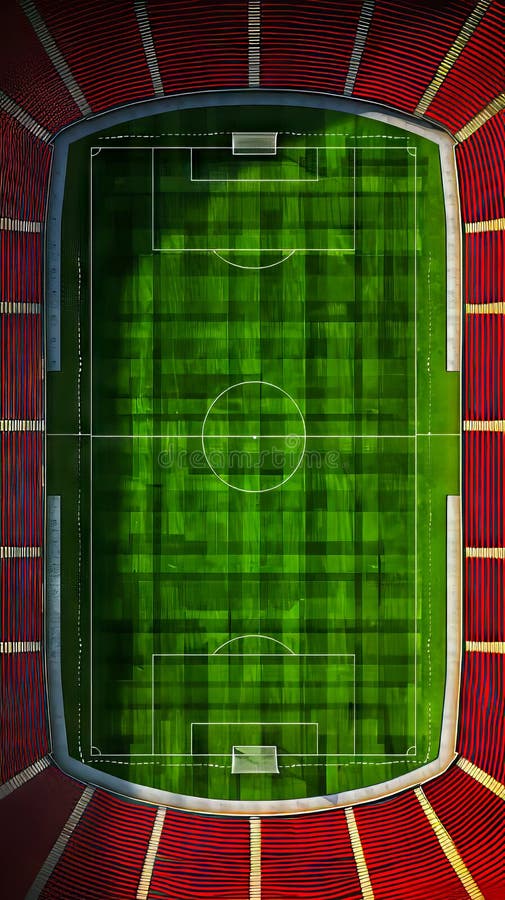 A Soccer Stadium with Red Seats and Green Grass Stock Photo - Image of ...