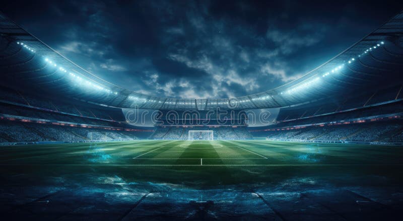 Soccer Stadium Scene with Lights Stock Photo - Image of player, event ...