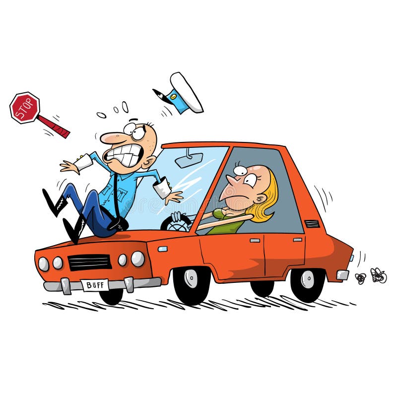 Bad Woman Driver Hiting Policeman Stock Illustration - Illustration of ...