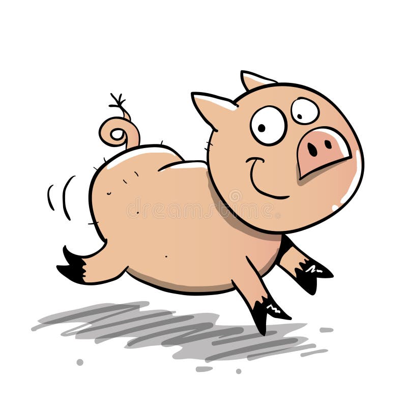 Cute Little Pig Running Smiling Stock Illustration - Illustration of ...
