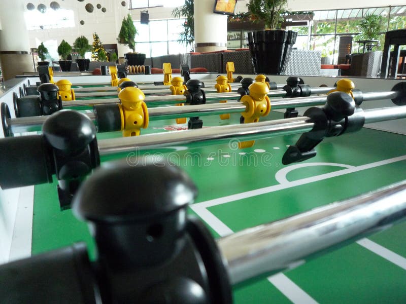 Soccer Table Game. Green Field with Blue and White Plastic Footballers ...