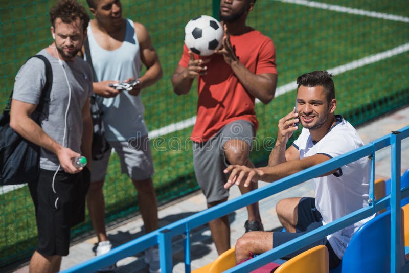 Soccer Team Resting on Stadium Together before Game Stock Photo - Image ...