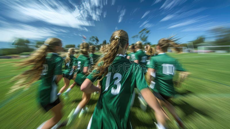 Soccer Team Running in Motion on the Field. Stock Photo - Image of ...