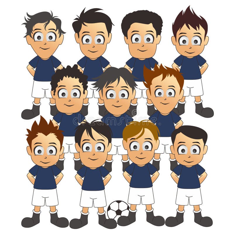 Soccer Team Set Blue Cartoon Stock Vector - Illustration of glory, male ...