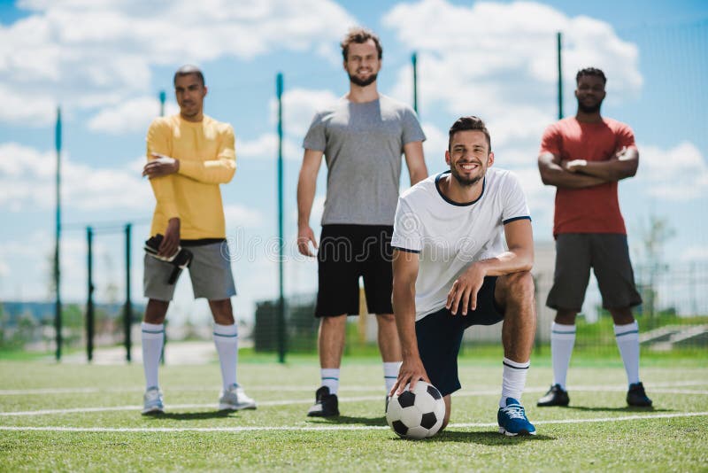 Soccer Team Standing on Soccer Pitch after Game Stock Image - Image of ...