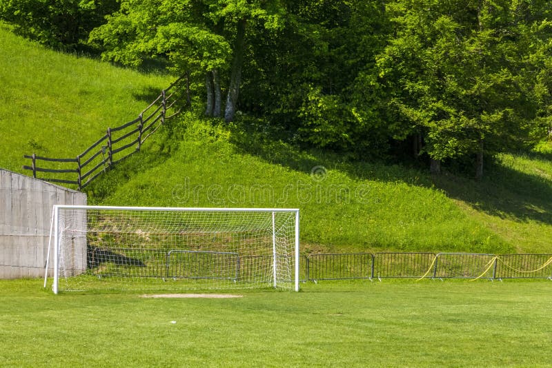 Soccer terrain in nature stock photo. Image of goal, lawn - 95987560