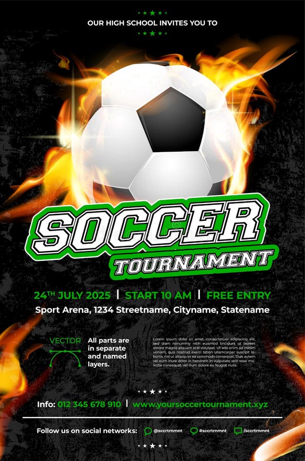 Soccer Tournament Poster Template with Ball and Grass Stock Vector ...