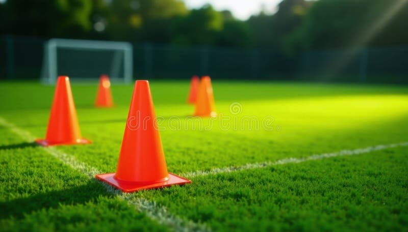 Soccer Training Cones Arranged on Green Field in Tactical Formation ...