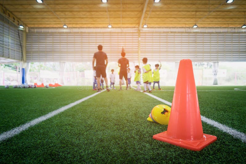 Soccer Training Equipments on Training Ground Children Stock Image ...