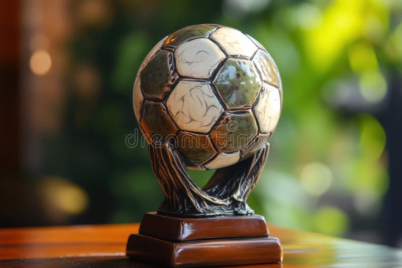 Soccer Trophy on Wooden Table Stock Photo - Image of championship ...