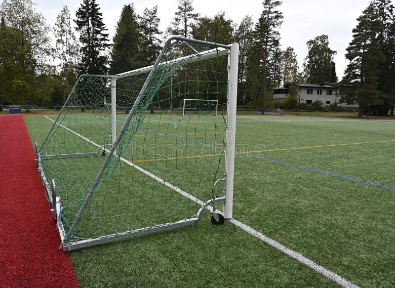Soccerl Goal on Wheels in a Stadium Stock Image - Image of turf, game ...