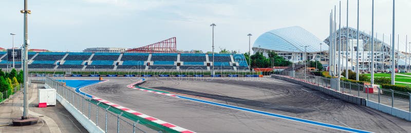 Sochi Formula 1 Track and Fisht Stadium - Panorama Editorial Image ...