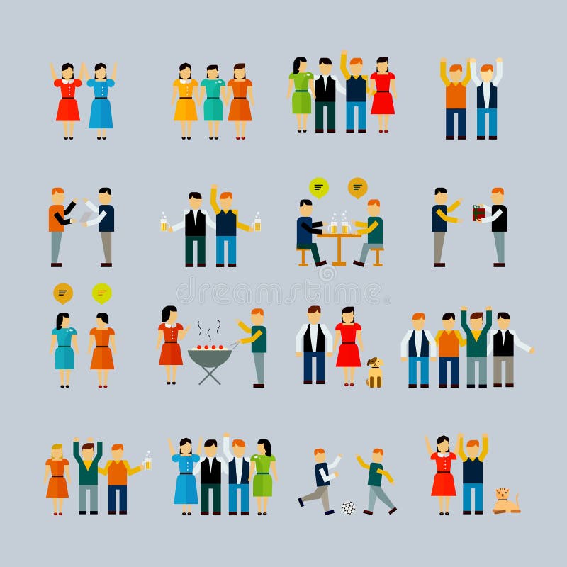 Social Activity Flat Icon Set Stock Illustration - Illustration of ...