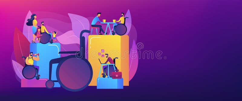 Social Adaptation of Disabled People Concept Banner Header Stock Vector ...