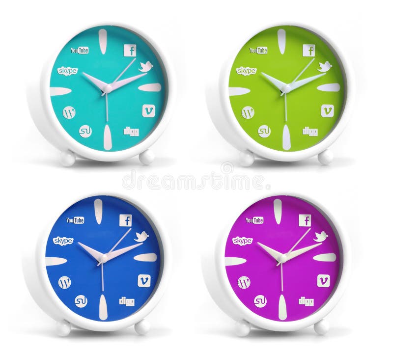 Colorful alarm clocks stock illustration. Illustration of orange - 17371777