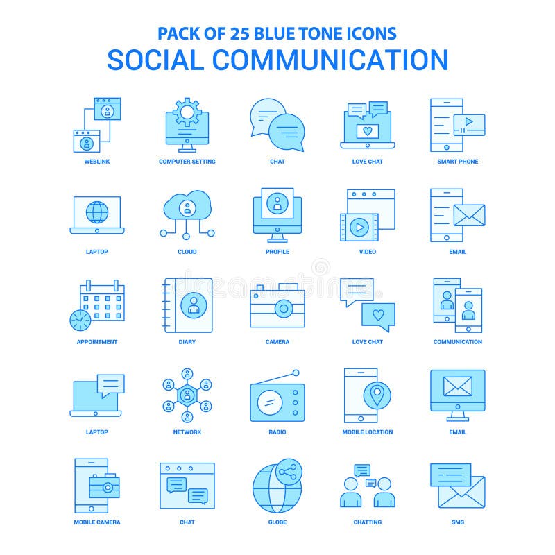 Social Communication Blue Tone Icon Pack - 25 Icon Sets Stock Vector ...