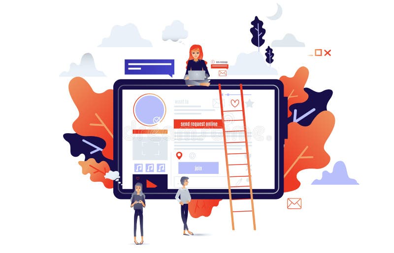 Social Communication Concept with Cartoon People Connecting with ...