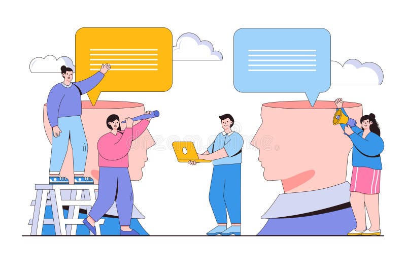 Social Communication, Sociability and Learning Concept. Two Big Heads ...