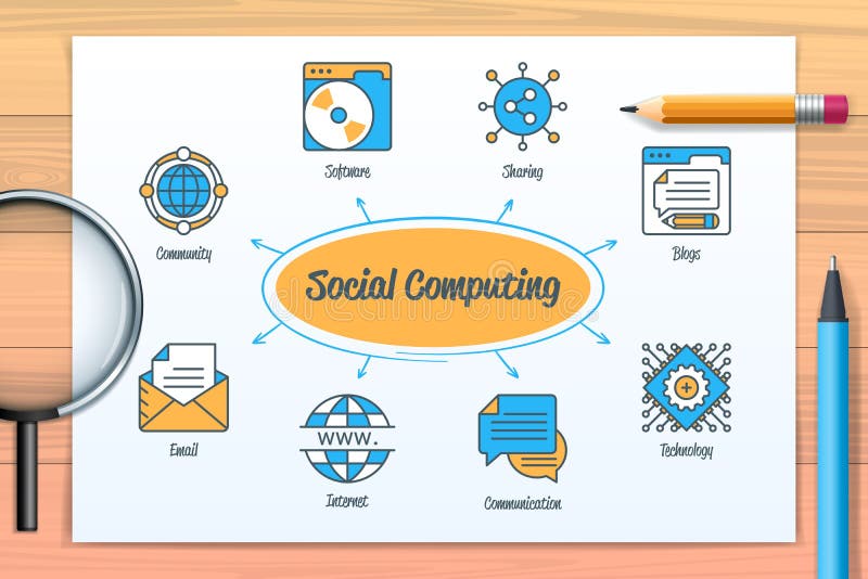 Social Computing Chart with Icons and Keywords Stock Vector ...
