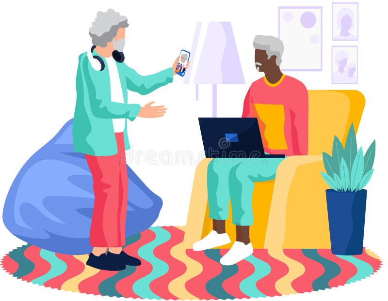 Social Concept Old People Using Computer and Technology. Elderly Person ...