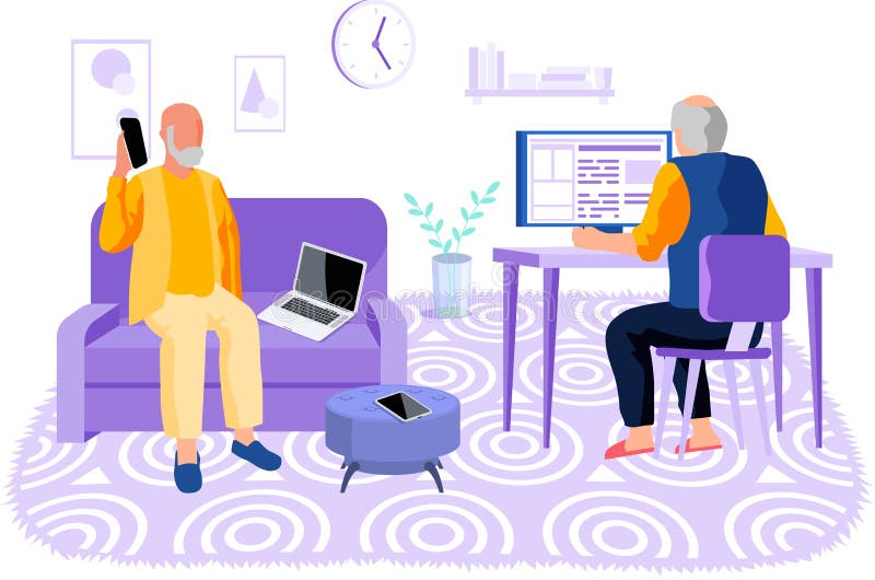 Old Person Using Computer Cartoon Stock Illustrations – 695 Old Person ...