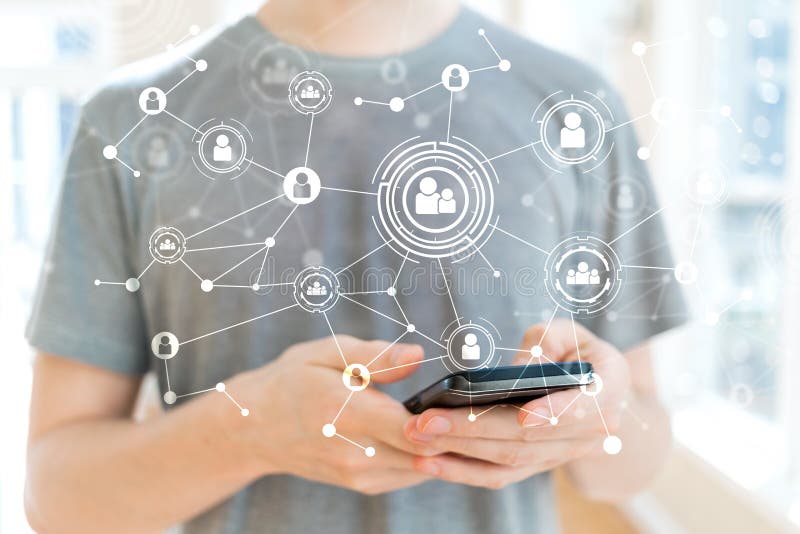 Social Connections with Man Using a Smartphone Stock Image - Image of ...