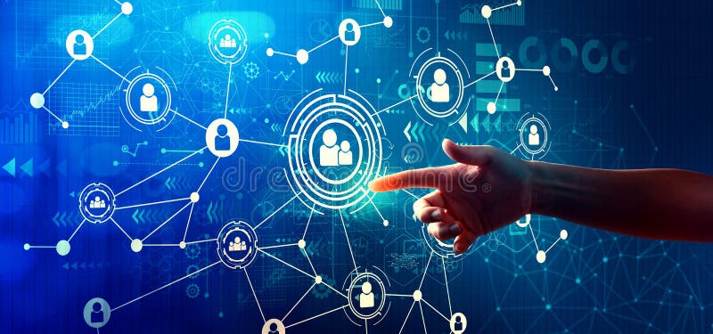 Social Connections Theme with Hand Pressing a Button Stock Image ...