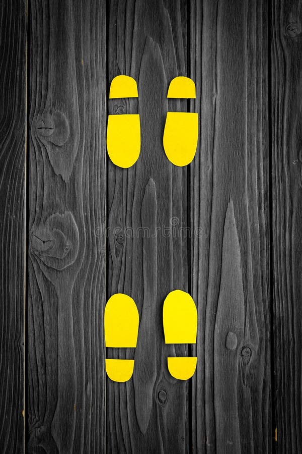 Social Distance Concept with Paper Footprints. Top View Stock Photo ...