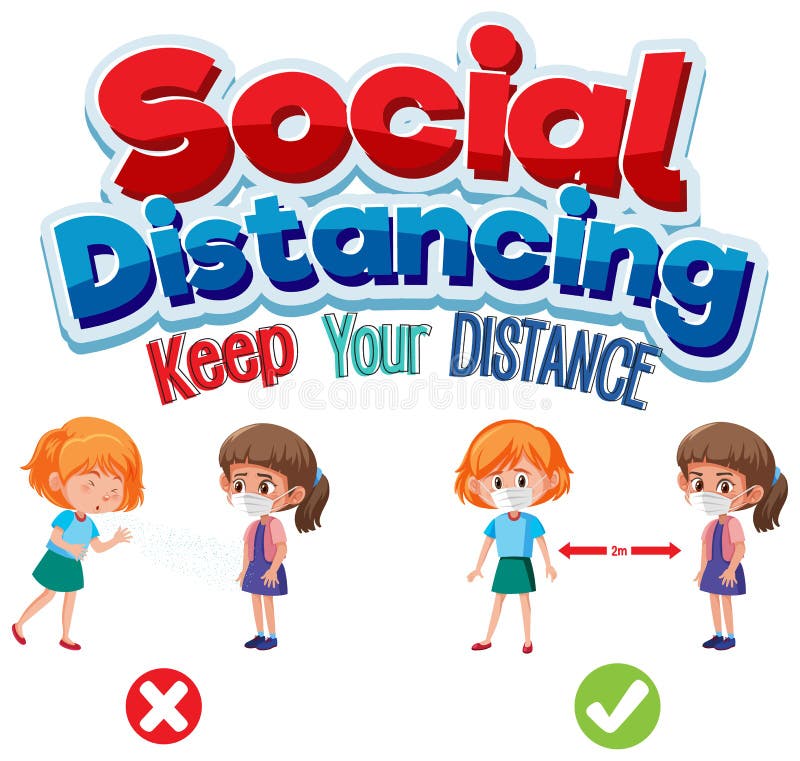 Social Distancing Banner with Cartoon Character Stock Vector ...