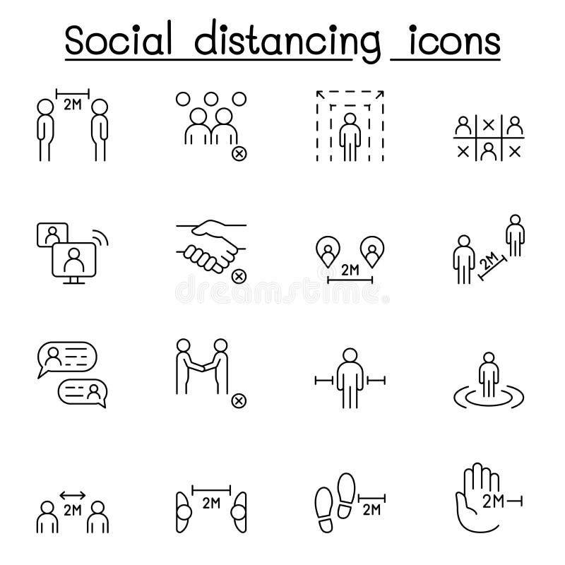 Social Distancing Icon Set in Thin Line Stlye Stock Vector ...