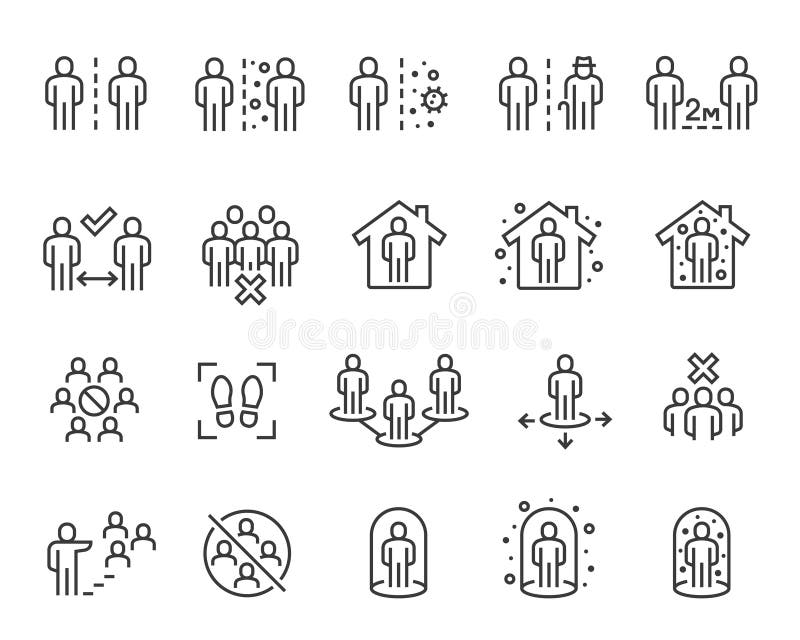 Social Distancing Icons Set. Editable Vector Stroke Stock Vector ...