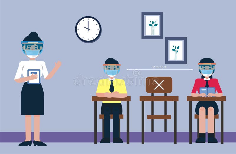 Social Distancing in Schools for the Students in Class Room Stock ...