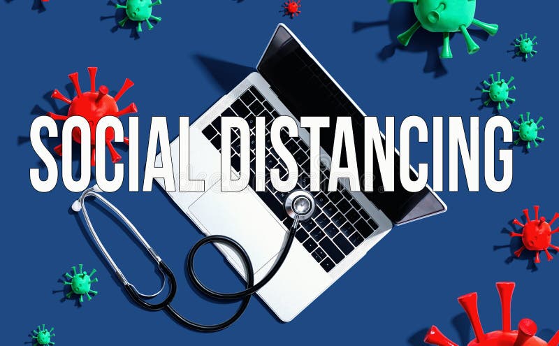 Social Distancing Theme with Stethoscope and Laptop Stock Photo - Image ...