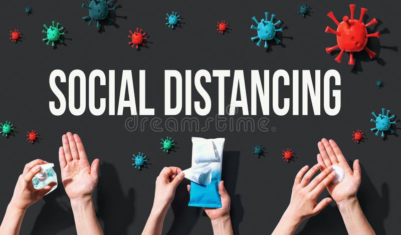 Social Distancing Theme with Viral and Hygiene Objects Stock Photo ...