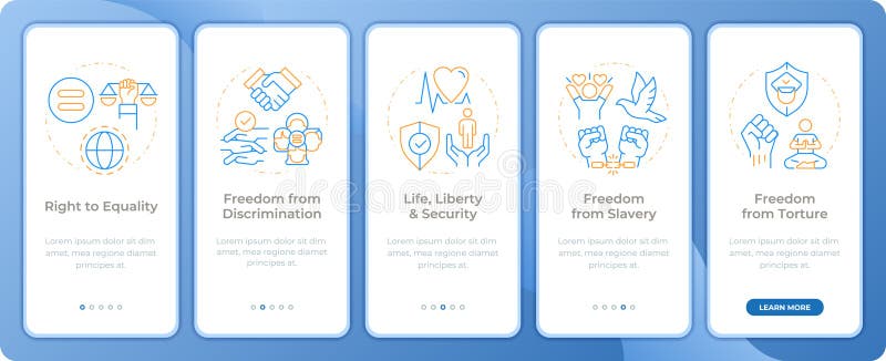 Social Equality Freedom App Onboarding Screens Stock Vector ...