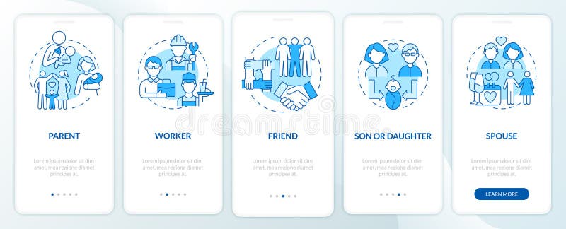 Social Function Example Blue Onboarding Mobile App Page Screen Stock ...