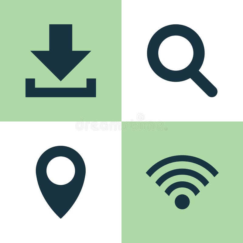 Social Icons Set. Collection of Pin, Down Arrow, Wireless Connection ...