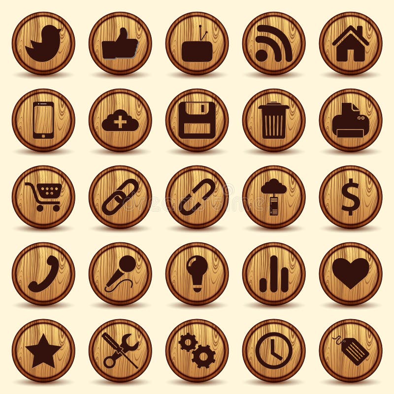 Social Icons, Wood Texture Buttons Set Stock Vector - Illustration of ...