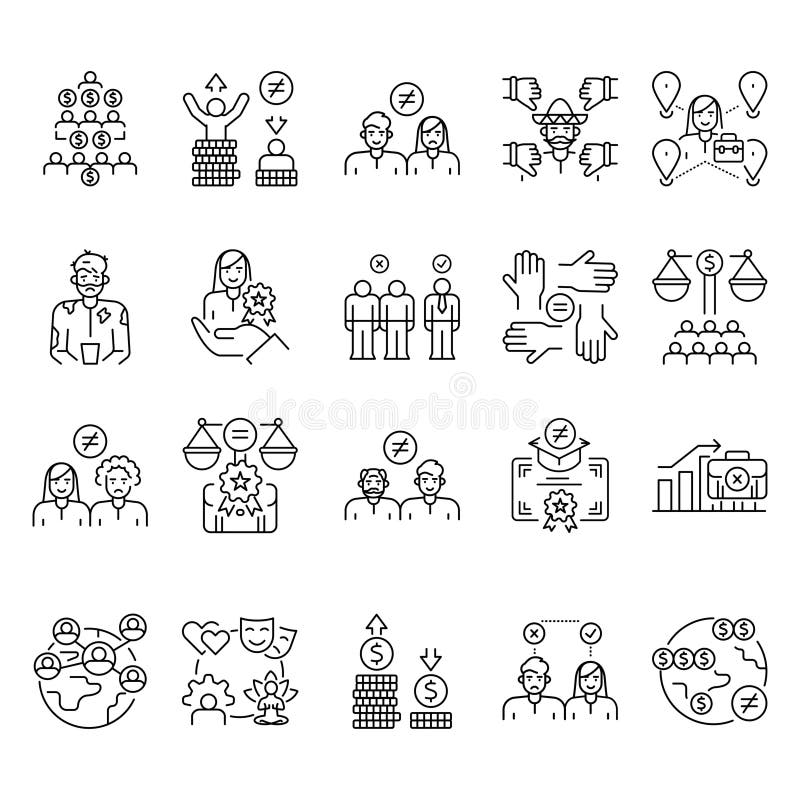 Social Inequality Black Line Icons Set.. Vector Isolated Element Stock ...