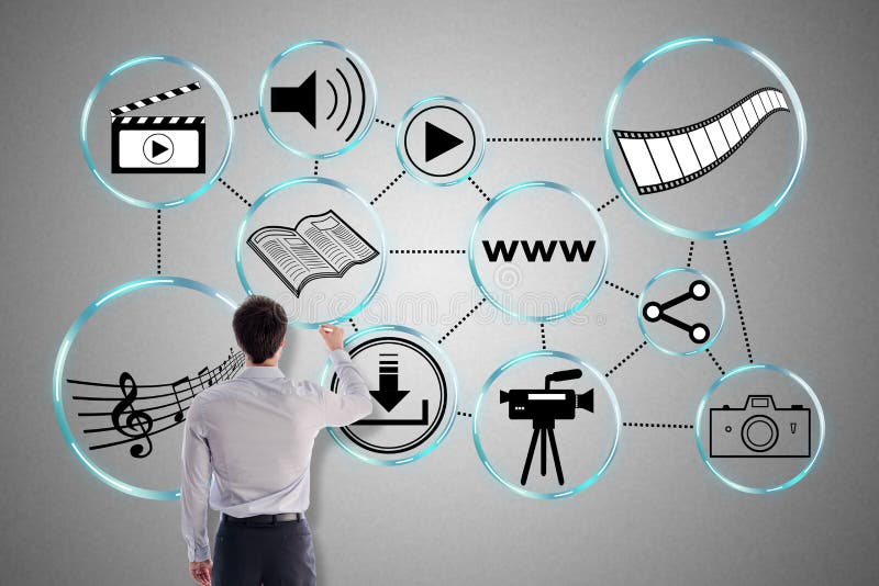 Social Information Sharing Concept Drawn by a Businessman Stock Image ...