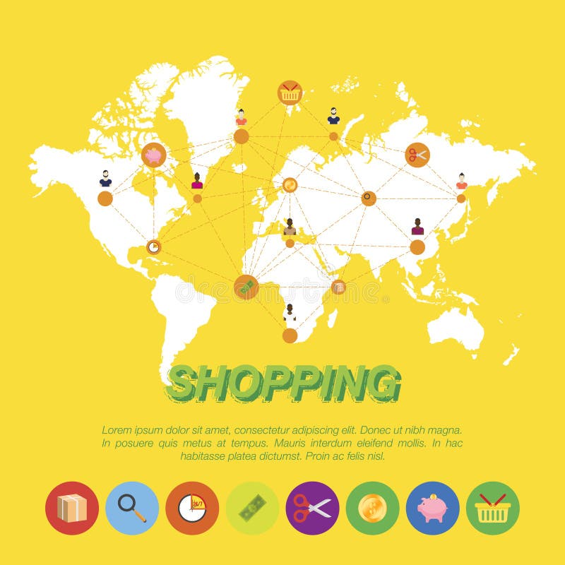 Social Interaction and Icons on World Map Background. Stock ...