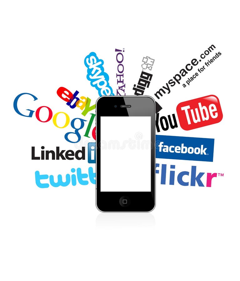 Social logos and i phone 4 editorial image. Illustration of collection ...