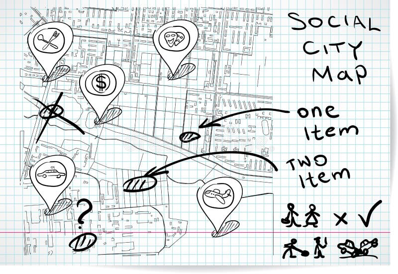 Social map of sketch stock vector. Illustration of discovery - 32971344