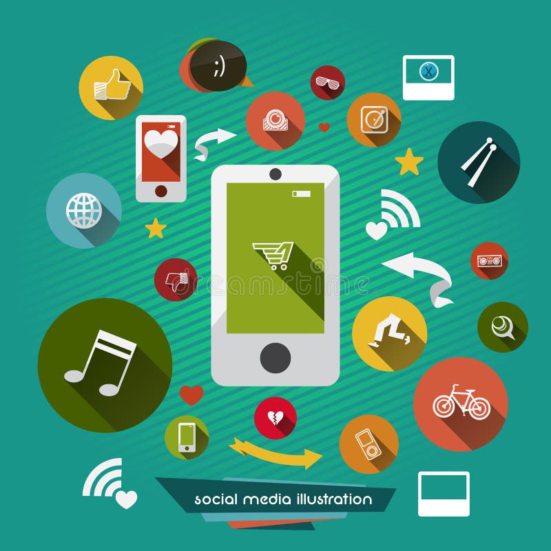 Social Media Abstract Illustration with Modern Icons Stock Vector ...