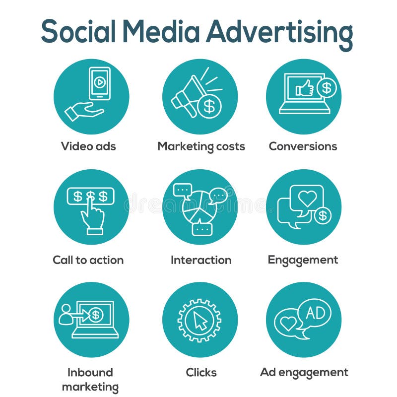 Social Media Ads Icon Set with Video Ads, User Engagement, Etc Stock ...