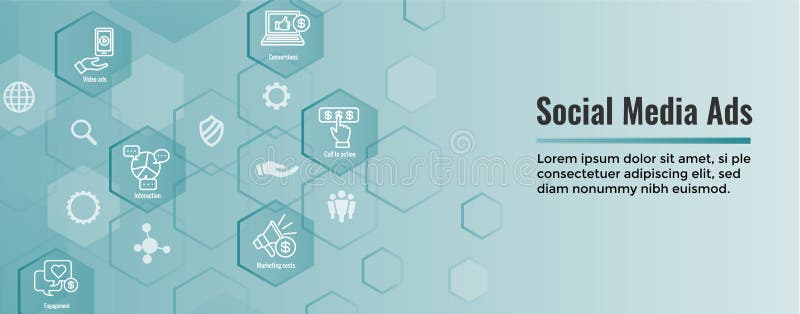 Social Media Ads Icon Set and Web Header Banner Stock Vector ...