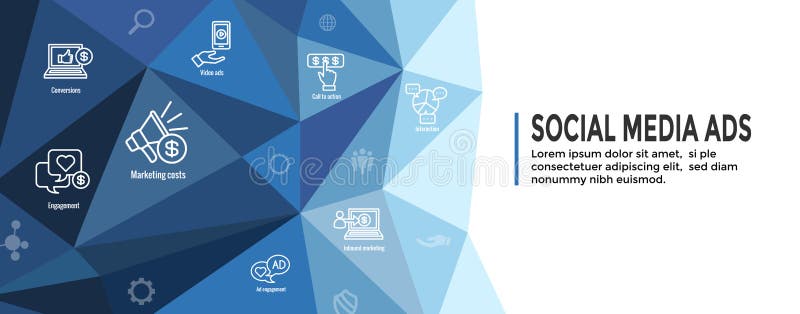 Social Media Ads Icon Set and Web Header Banner Stock Vector ...